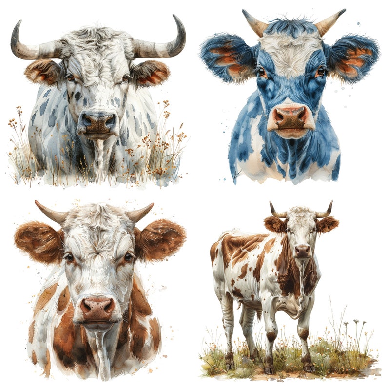 29 Watercolor Cattle PNG Clipart, Livestock Cattle Illustration, Farm ...