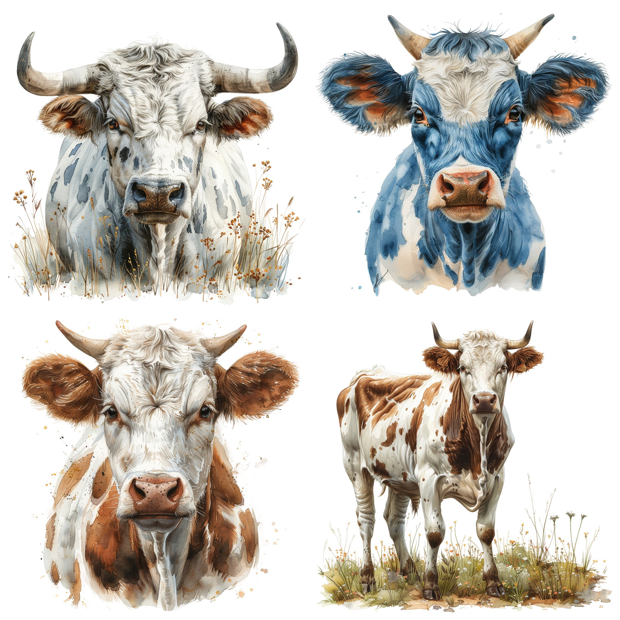 29 Watercolor Cattle PNG Clipart, Livestock Cattle Illustration, Farm ...