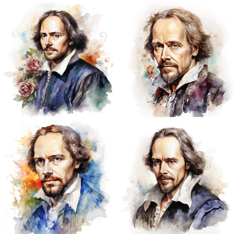William Shakespeare PNG Clipart Bundle, Watercolor William Shakespeare ...