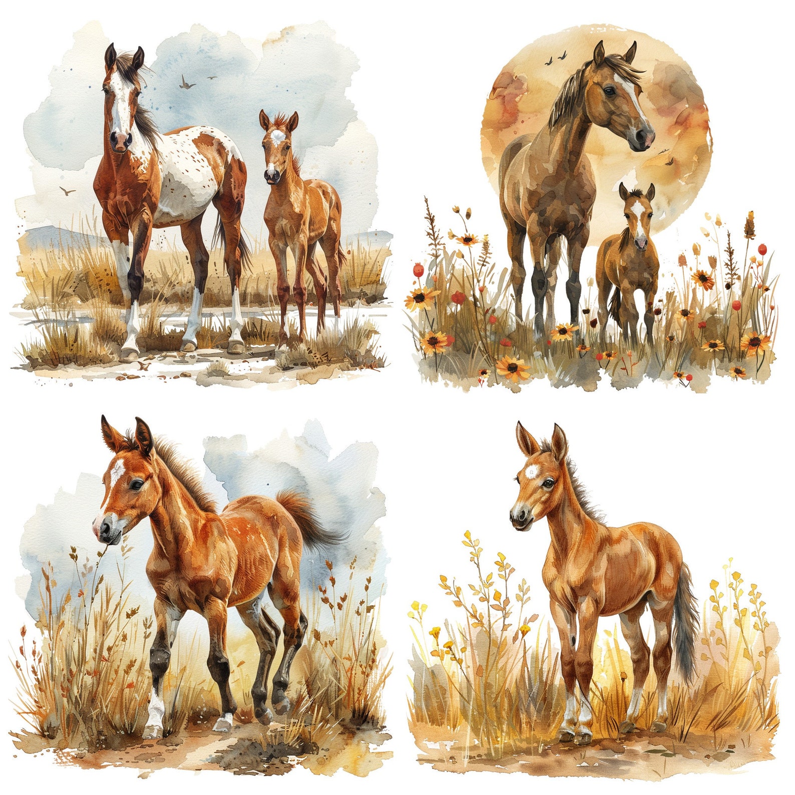 43 Foal PNG Clipart Bundle, Watercolor Foal Artwork Illustration, Young ...