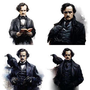 Edgar Allan Poe PNG Clipart Bundle, Watercolor Edgar Allan Poe Gothic ...