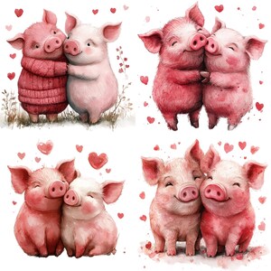 28 Valentine's Day Pigs PNG Clipart Bundle, Watercolor Valentine's Day ...