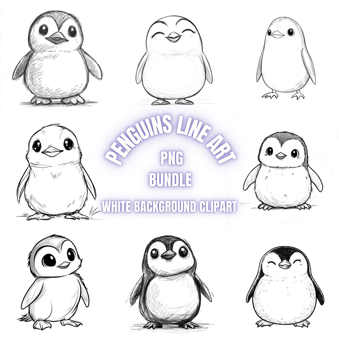 Penguin Line Art PNG Clipart Bundle, Abstract Line Line Art Sublimation ...