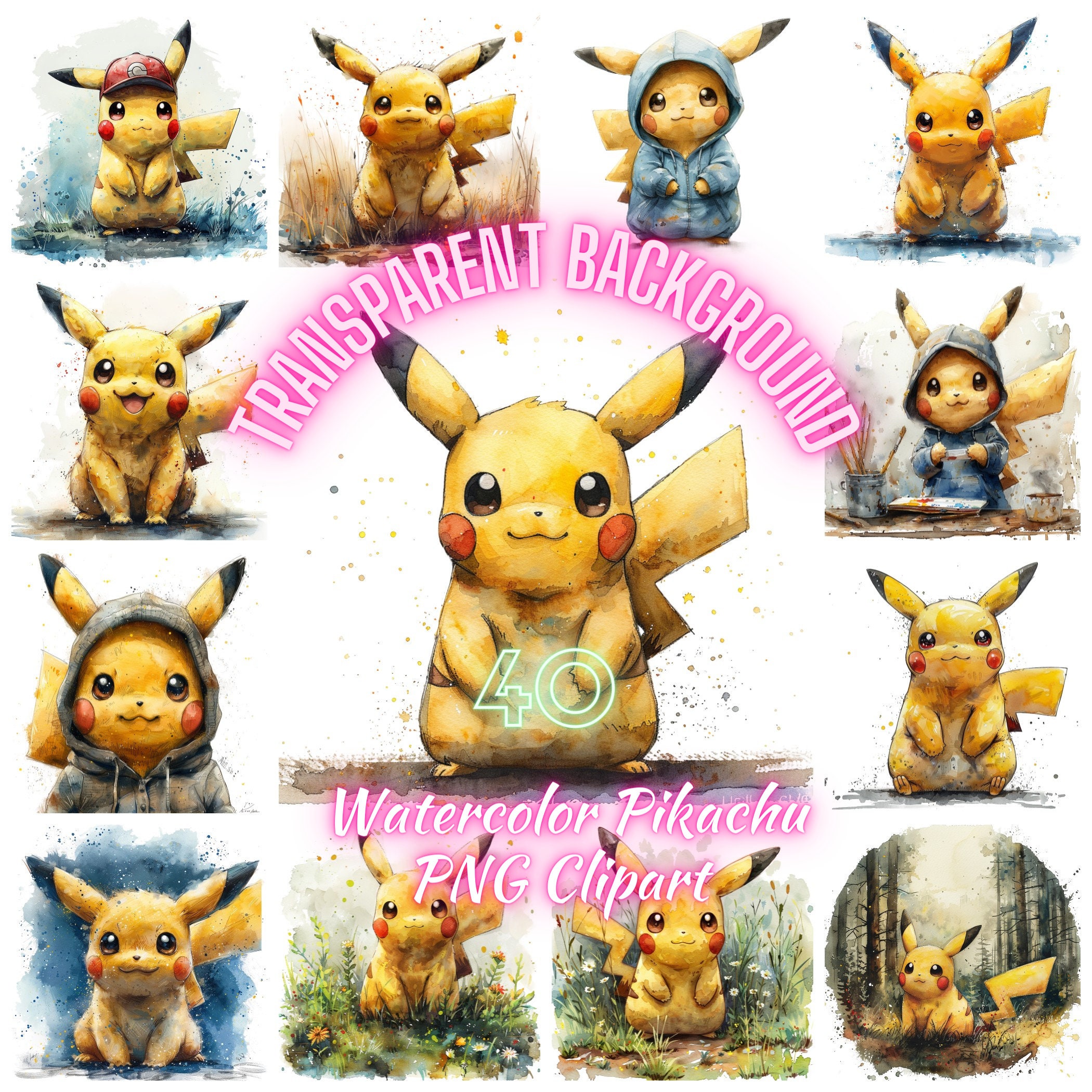 Pikachu PNG Clipart, Watercolor 40 Pikachu Pokemon Scenery Illustration ...