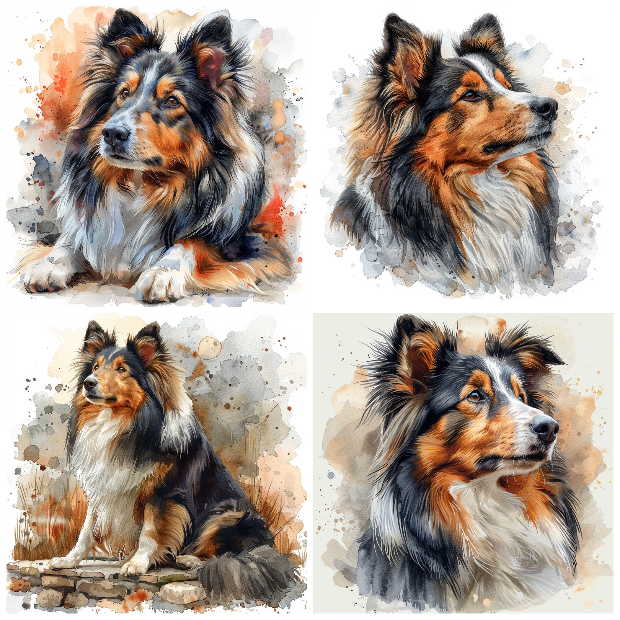29 Rough Collie Dog Breed PNG Clipart Bundle, Watercolor Scottish ...