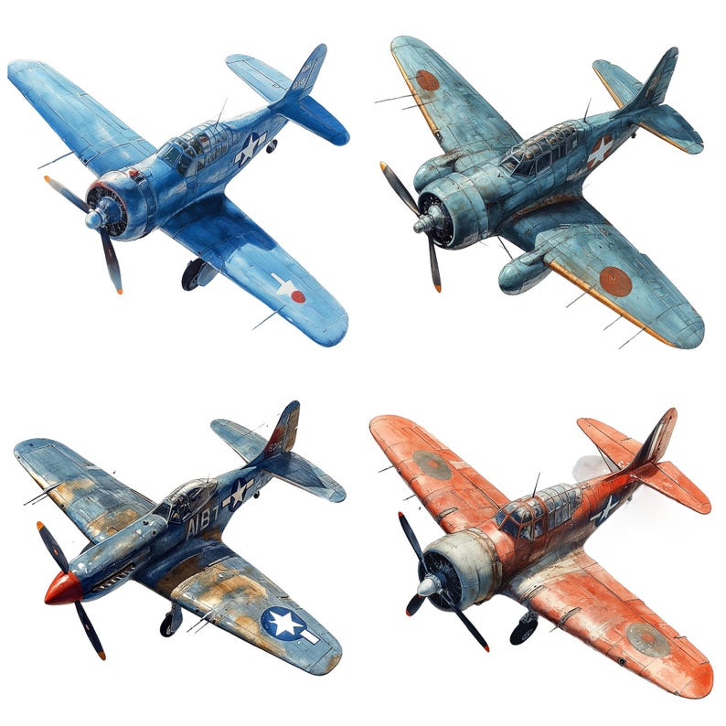36 Vintage Plane PNG Clipart Bundle, Watercolor WW2 Airplanes ...