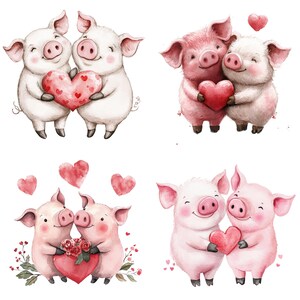 28 Valentine's Day Pigs PNG Clipart Bundle, Watercolor Valentine's Day ...