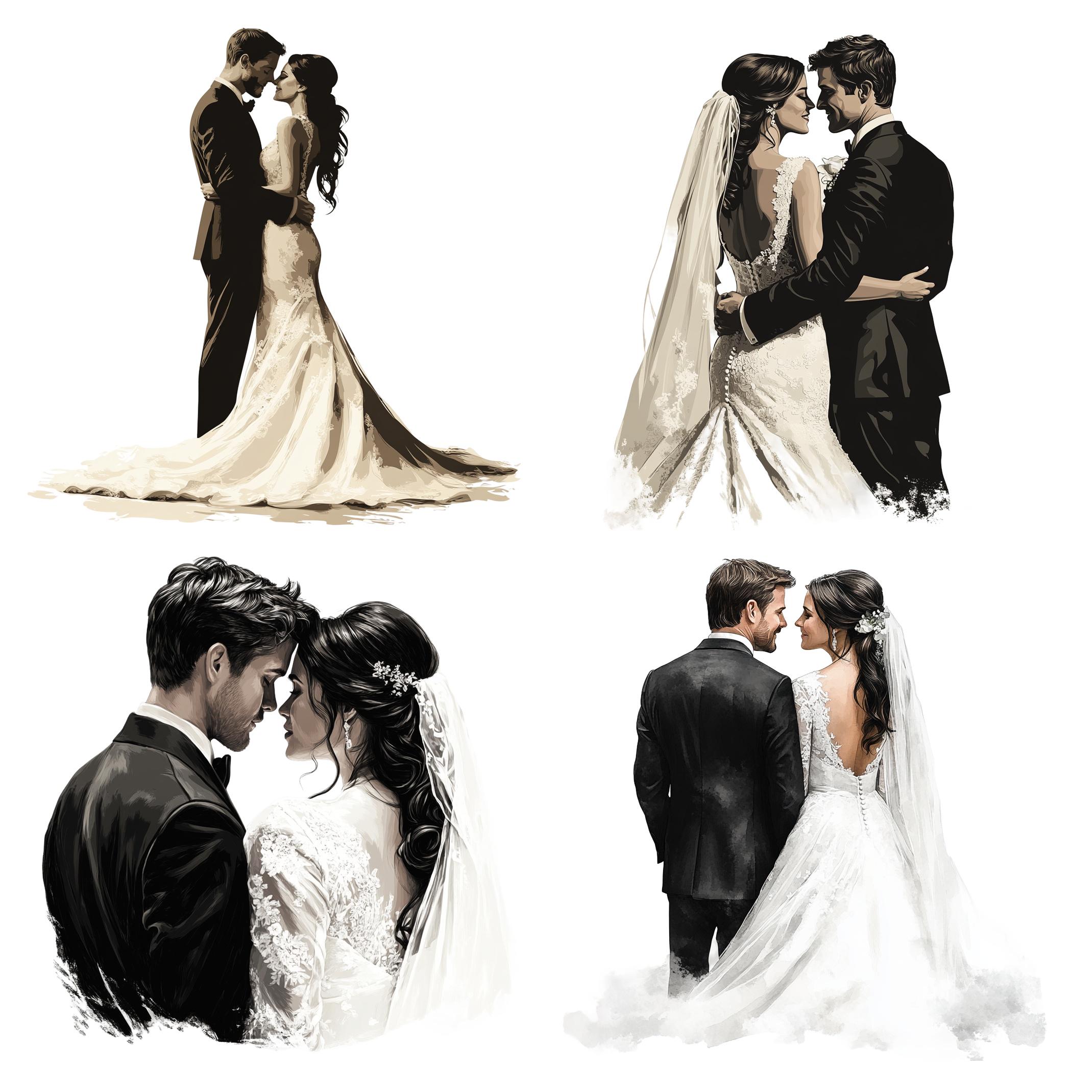 42 Bride and Groom Back PNG Clipart Bundle, Watercolor Romantic Wedding ...