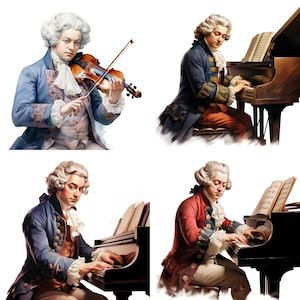 Wolfgang Amadeus Mozart PNG Clipart Bundle, Watercolor Mozart Famous ...