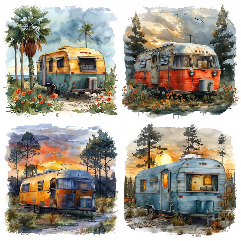 39 Caravan PNG Clipart, Watercolor Camper Life Images, Beach Motorhome ...