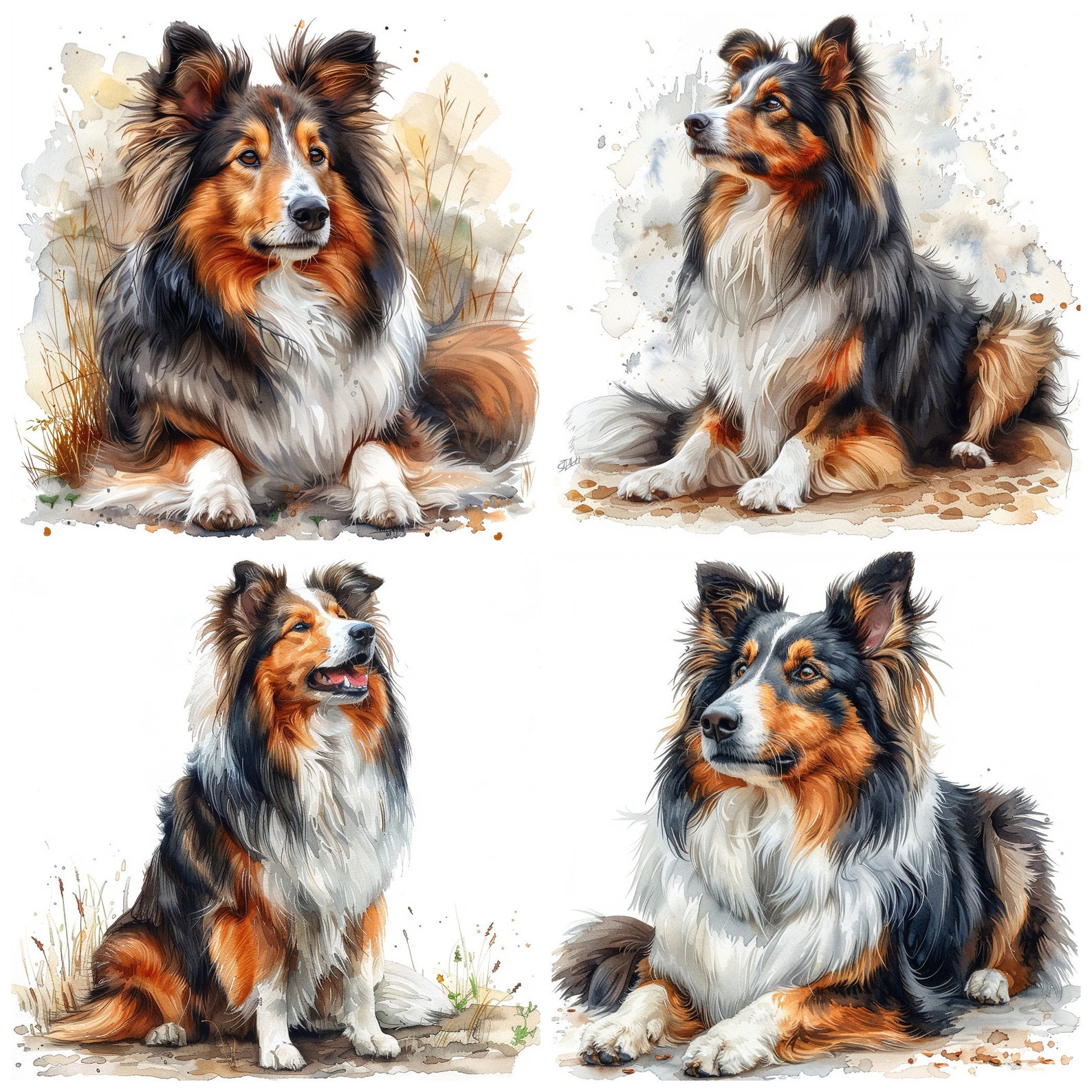 29 Rough Collie Dog Breed PNG Clipart Bundle, Watercolor Scottish ...