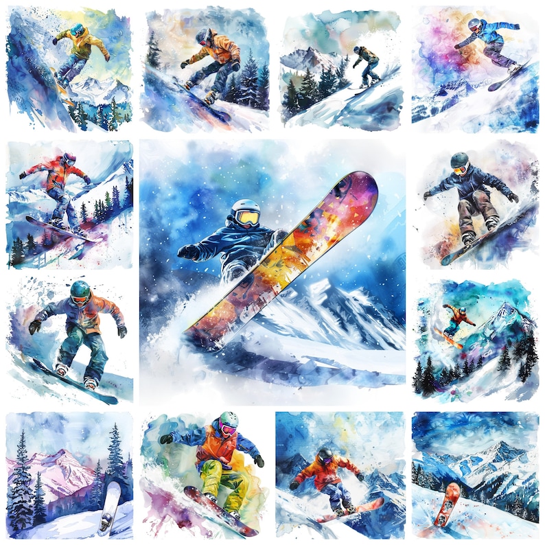 Snowboard PNG Clipart, Watercolor Snowboarding Winter Sport ...