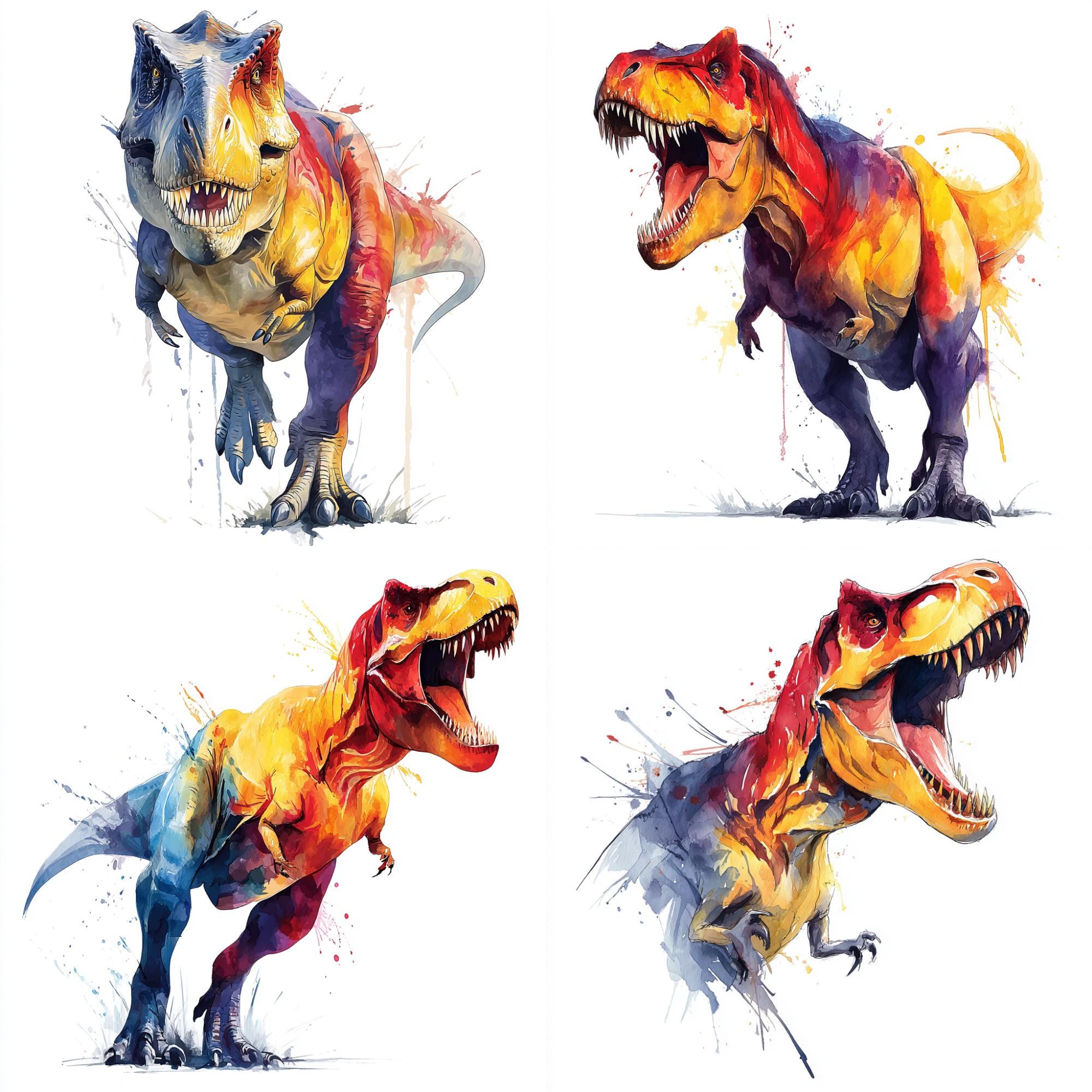 50 T-rex Dinosaurs PNG Clipart Bundle, Watercolor T - Rex Jurassic Park ...