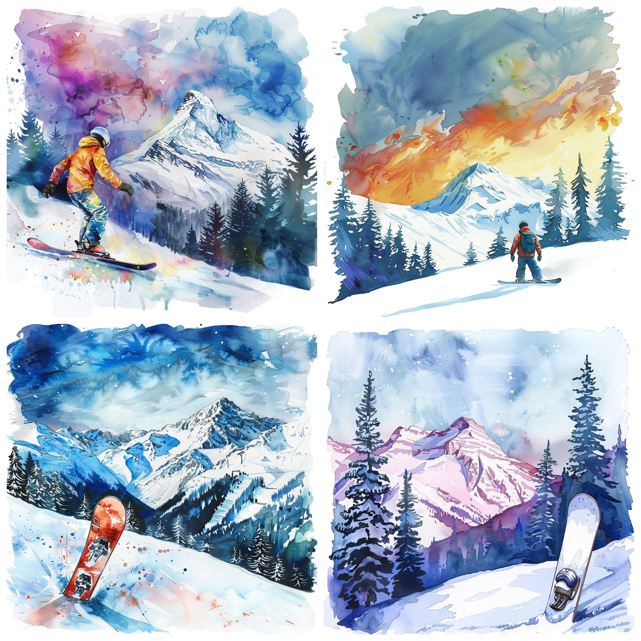 Watercolor Snowboarding Clipart, Winter Sport PNG Images (commercial ...