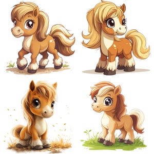 33 Adorable Pony PNG Clipart Bundle, Watercolor Cute Pony Illustration ...