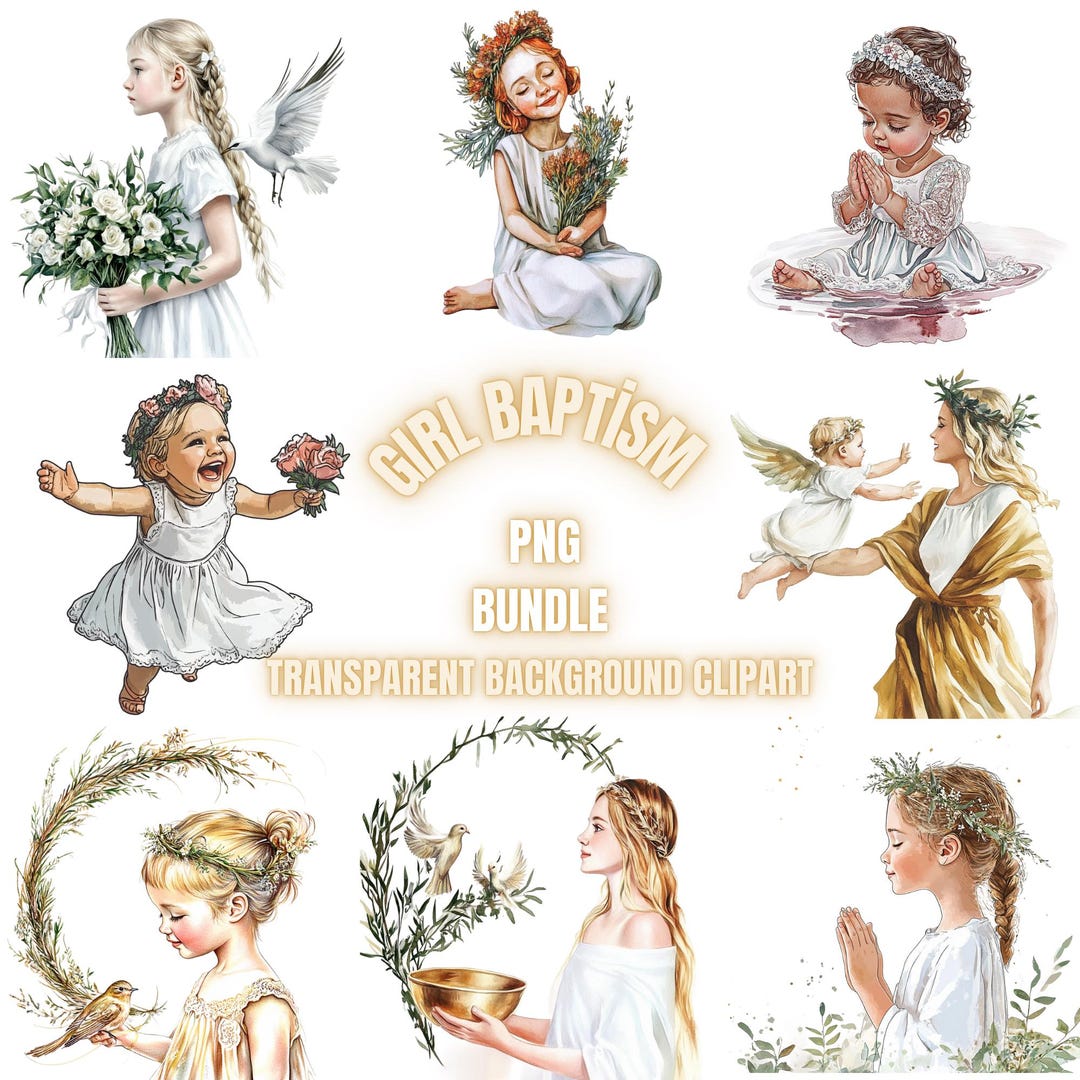 31 Communion Girl PNG Clipart Bunlde, Watercolor Holly First Communion ...