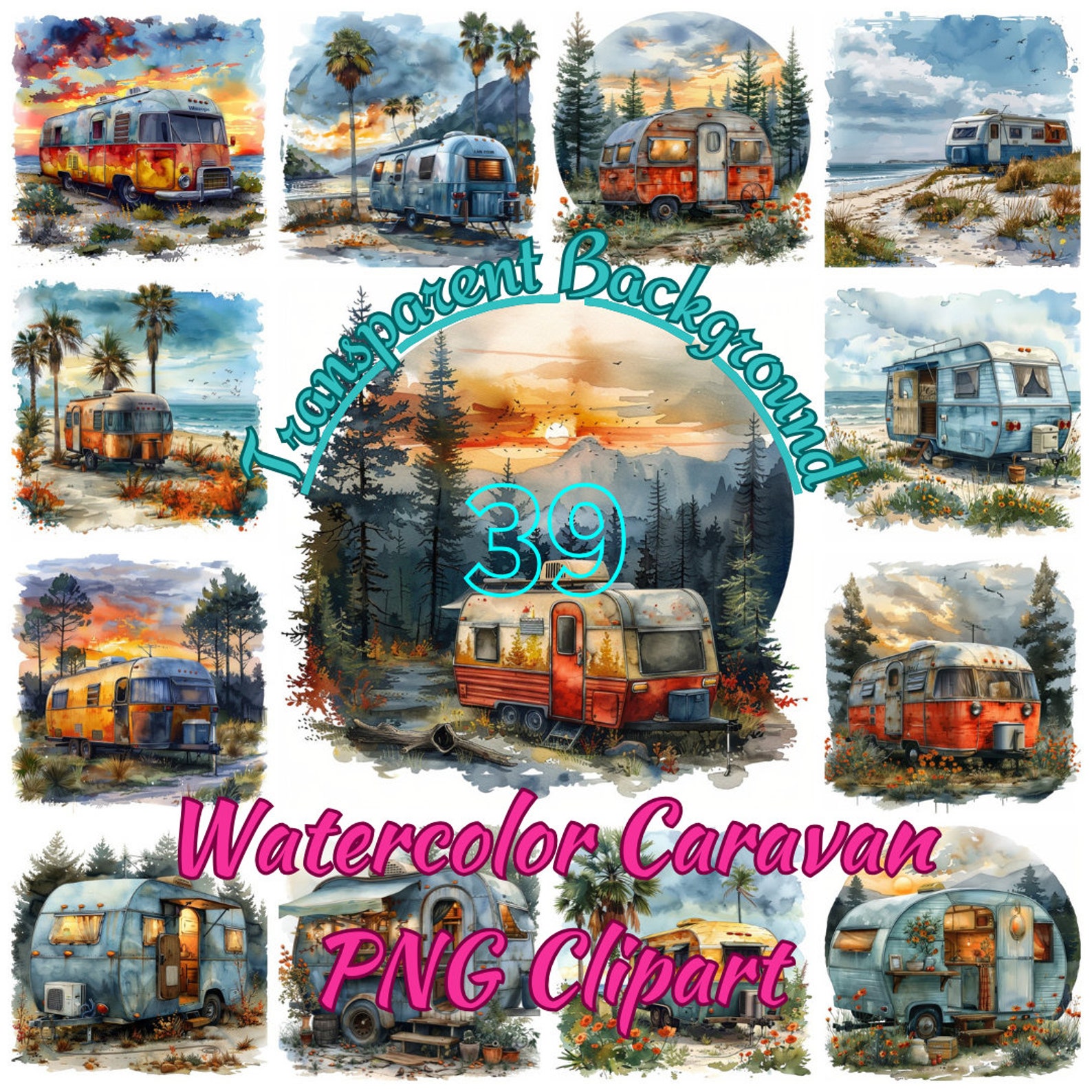 39 Caravan PNG Clipart, Watercolor Camper Life Images, Beach Motorhome ...