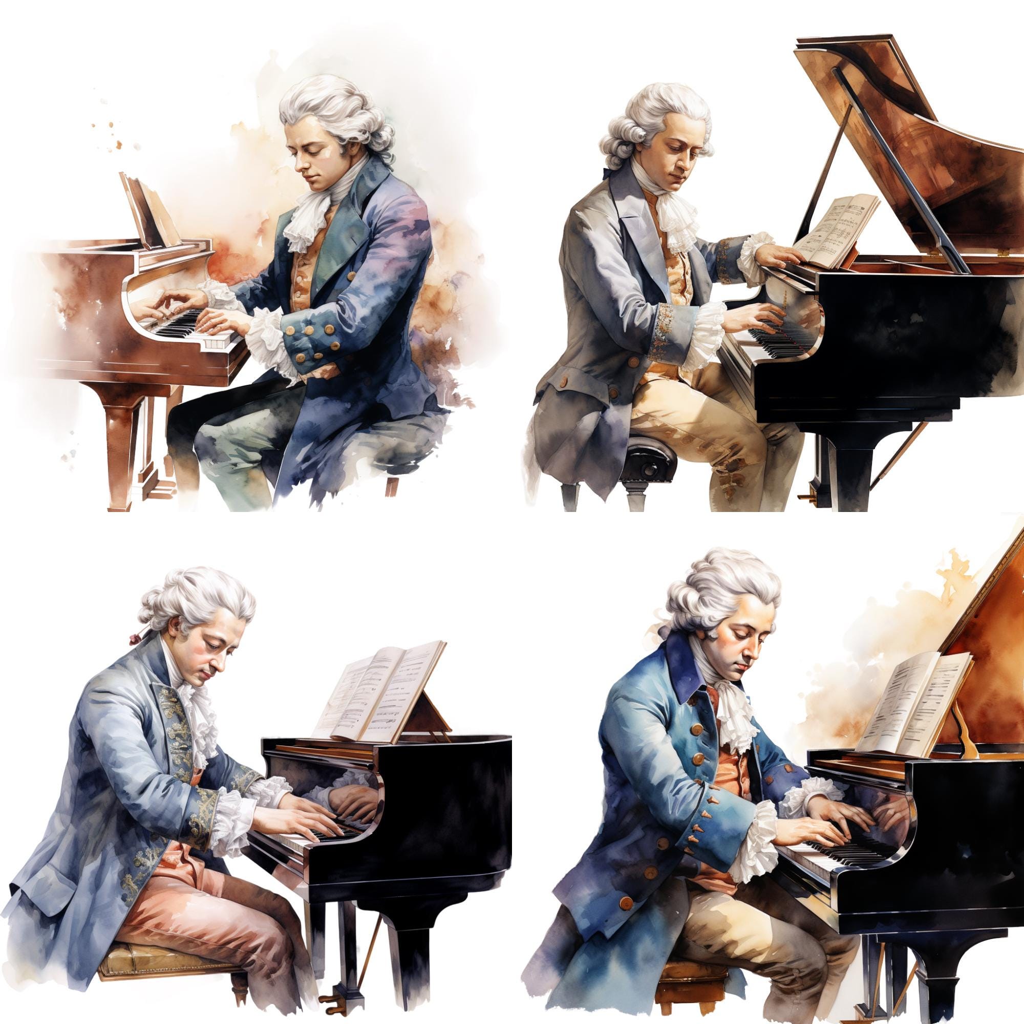 Wolfgang Amadeus Mozart PNG Clipart Bundle, Watercolor Mozart Famous ...
