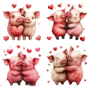 28 Valentine's Day Pigs PNG Clipart Bundle, Watercolor Valentine's Day ...