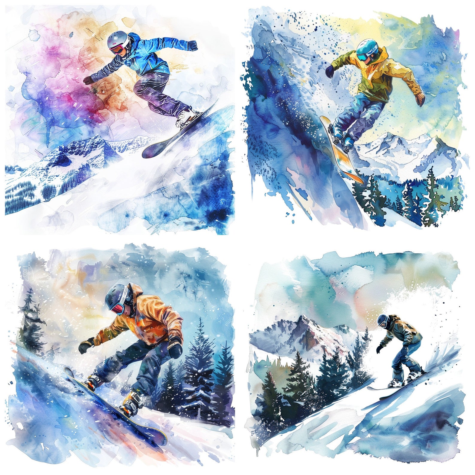 Watercolor Snowboarding Clipart, Winter Sport PNG Images (commercial ...