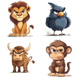 64 Grumpy Animals PNG Clipart Bundle, Cartoon Angry Animals ...