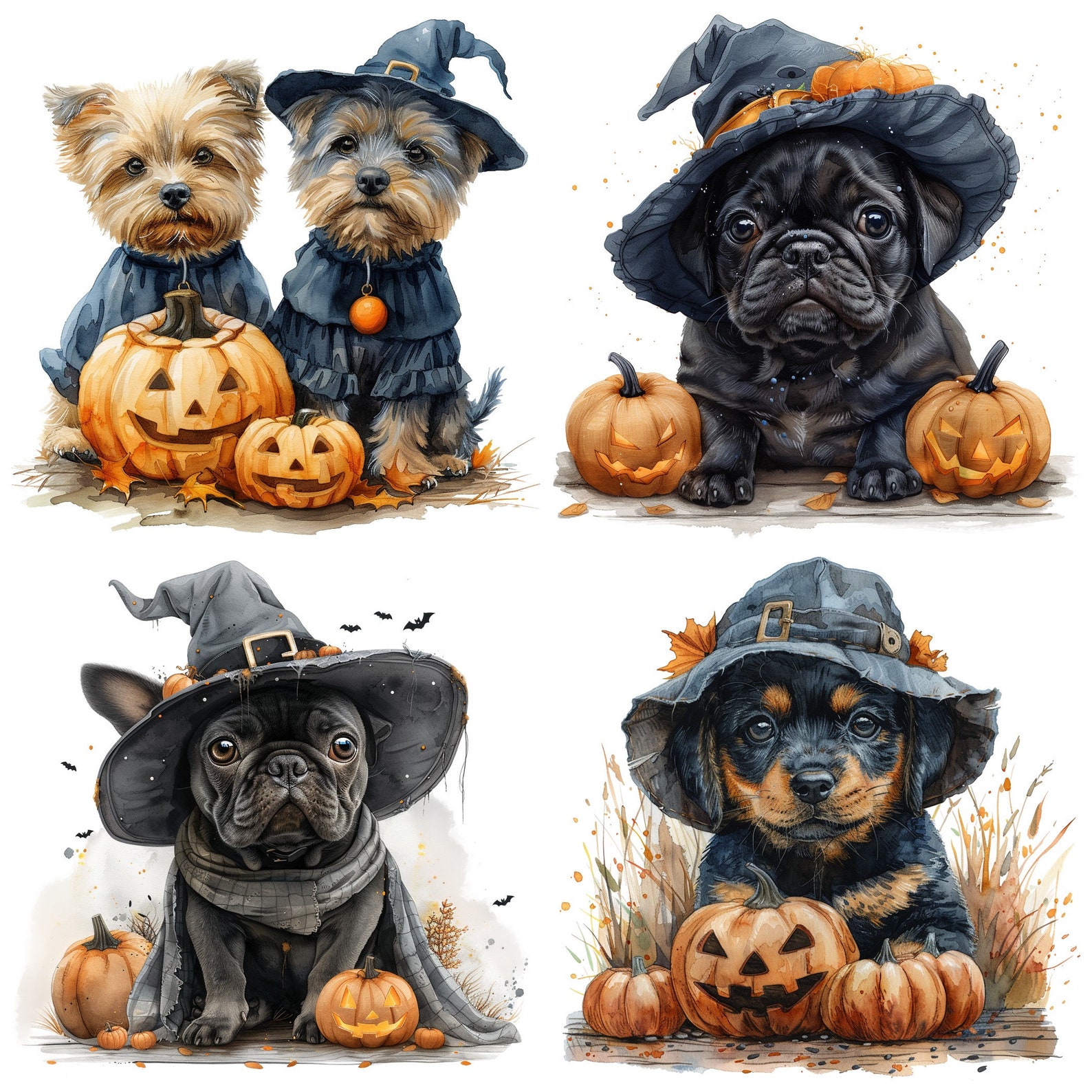 55 Halloween Dog PNG Clipart, Watercolor Halloween Puppy Transparent BG ...