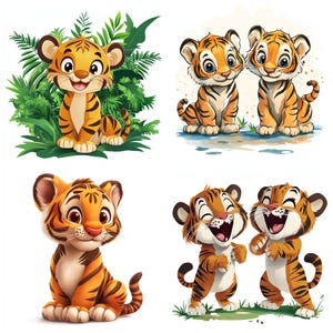 43 Adorable Tiger PNG Clipart Bundle, Cartoon Tiger Illustration, Funny ...