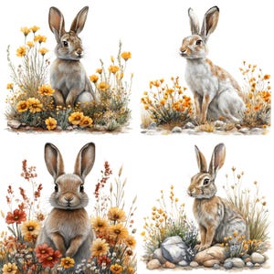 34 Jackrabbit PNG Clipart Bundle, Watercolor Floral Jackrabbit Scenery ...