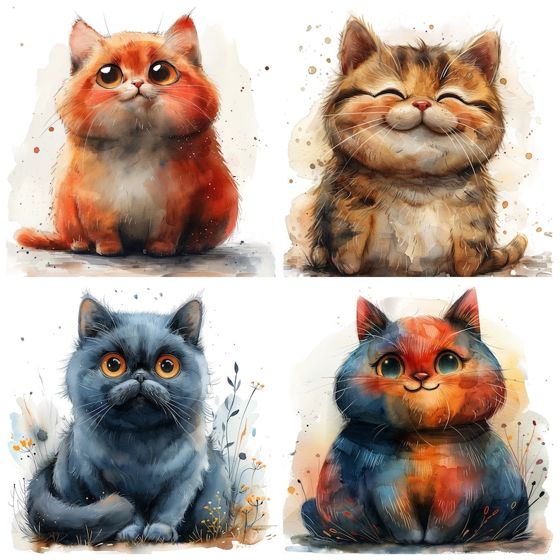 37 Chubby Cat PNG Clipart, Watercolor Adorable Chubby Cat Images, Cute ...