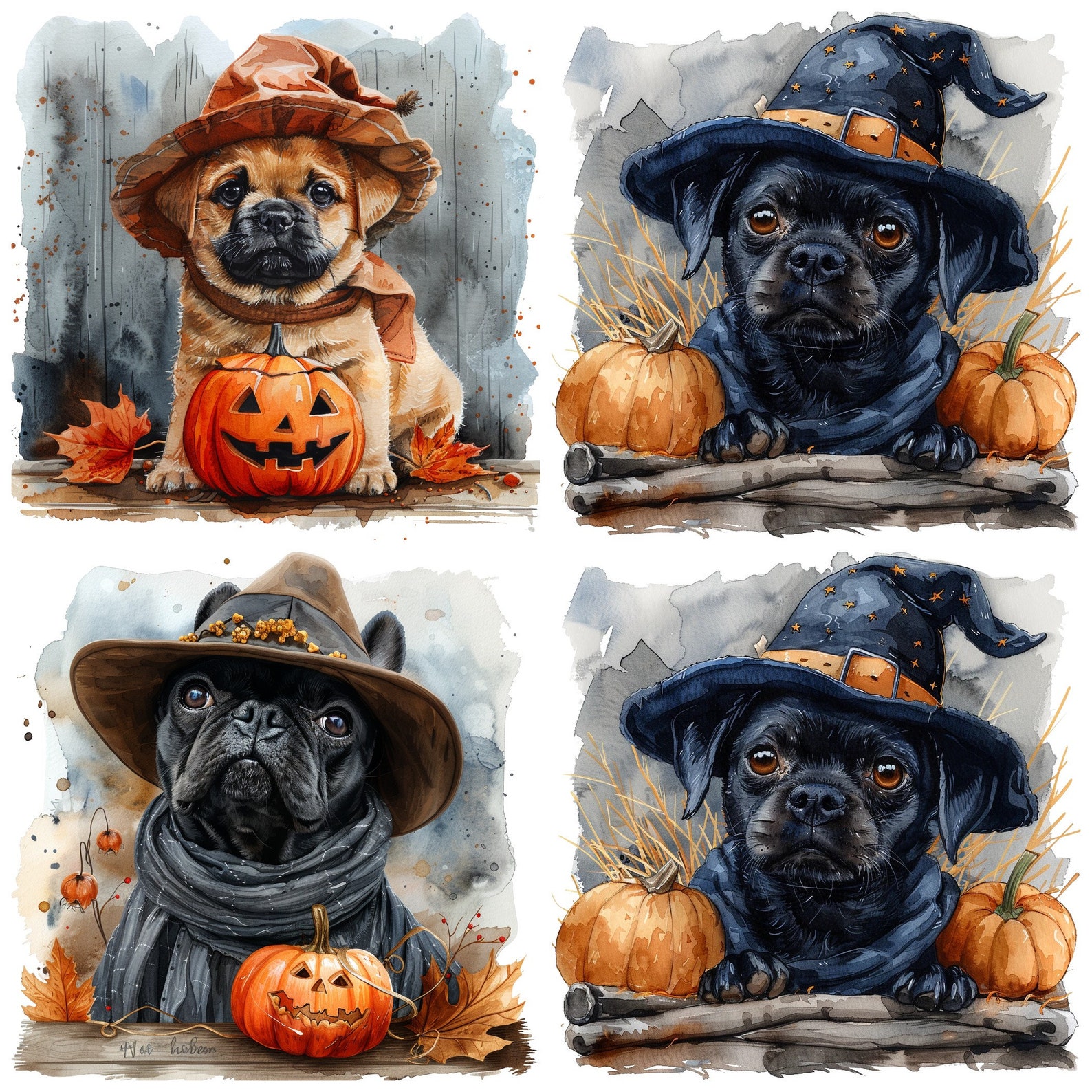 55 Halloween Dog PNG Clipart, Watercolor Halloween Puppy Transparent BG ...