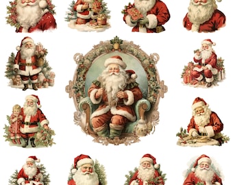 34 Vintage Santa Claus PNG Clipart Bundle, Retro Mr Santa Xmas ...