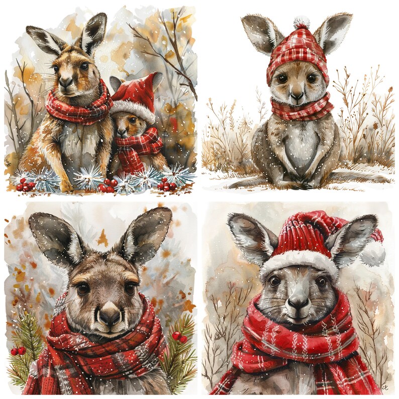 43 Christmas Kangaroo PNG Clipart, Watercolor Xmas Kangaroo ...