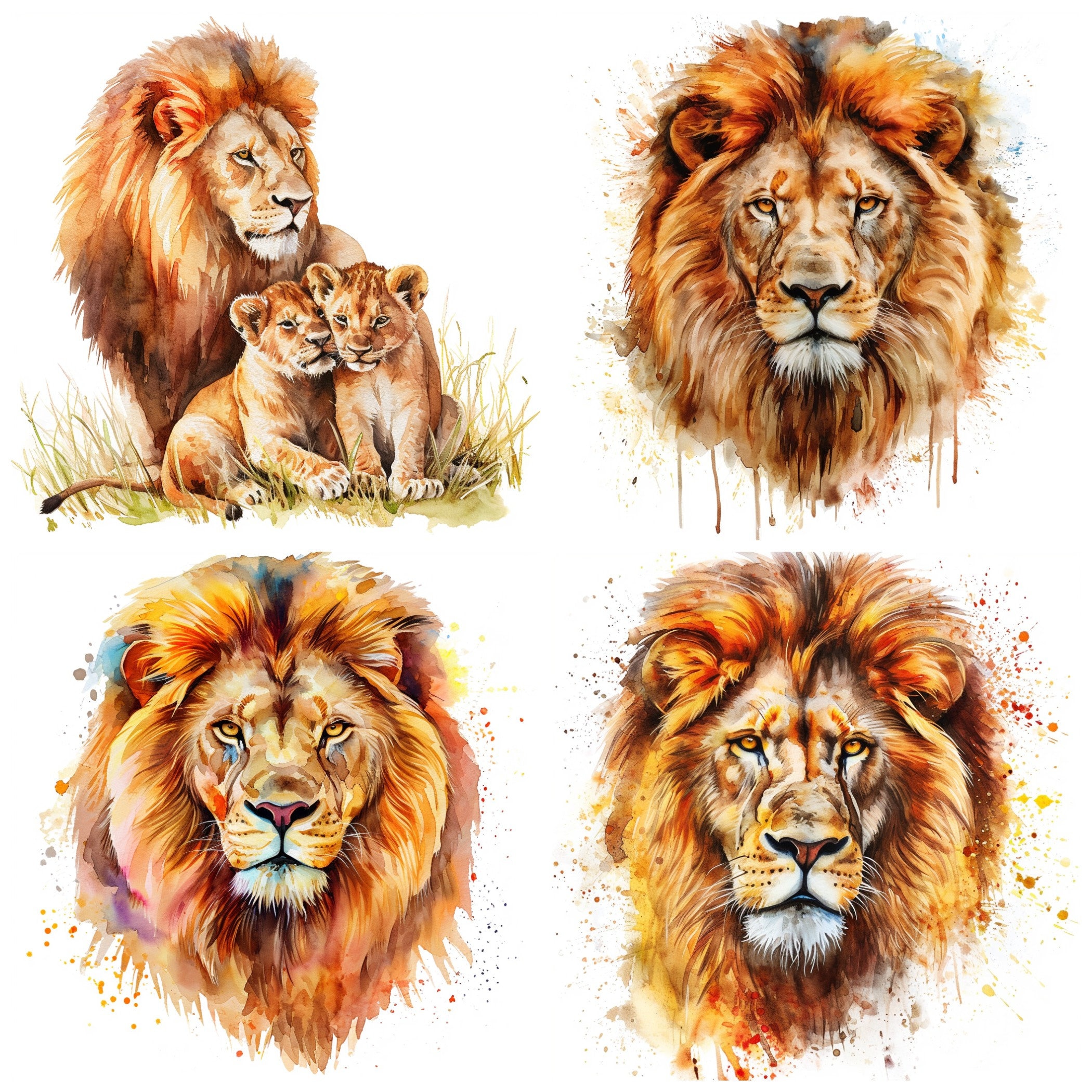 Watercolor Lion PNG Clipart, 36 Africa Lion Illustration, Alpha Lion ...