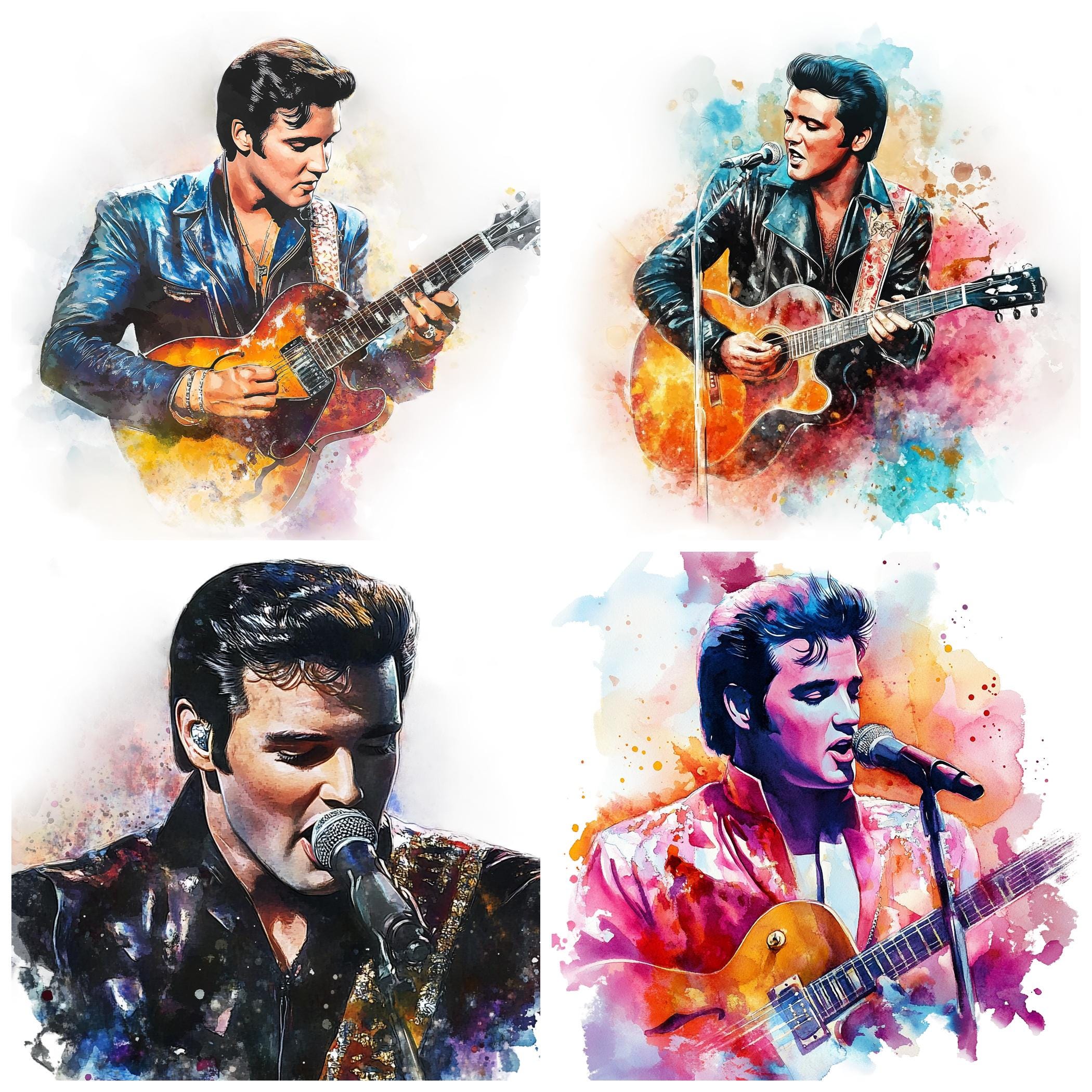 36 Elvis Presley PNG Clipart Bundle, Watercolor Elvis Legend King of ...