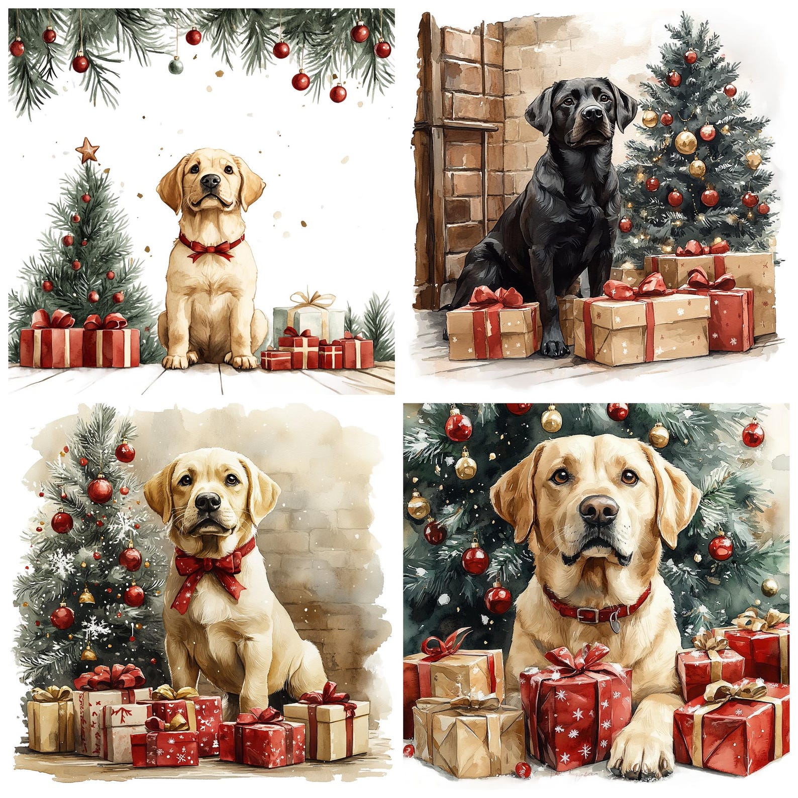 29 Christmas Labrador Retriever Clipart Bundle, Watercolor Xmas ...