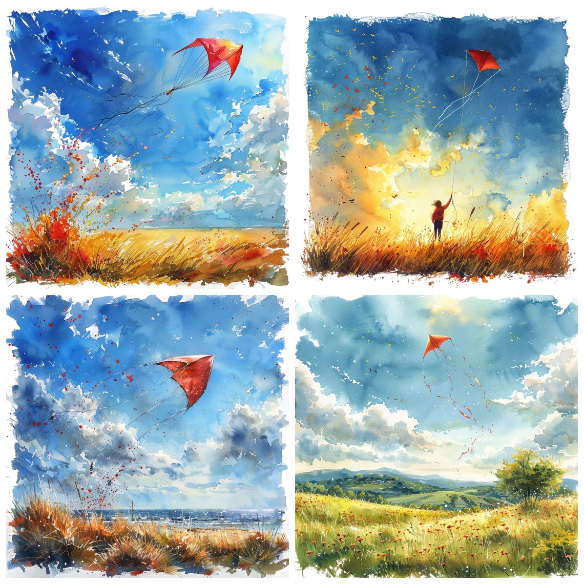 Watercolor 34 Kite PNG Clipart, Kite Flying Scenery Transparent ...