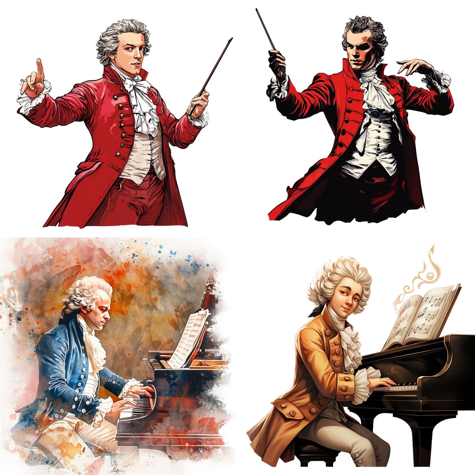 Wolfgang Amadeus Mozart PNG Clipart Bundle, Watercolor Mozart Famous ...