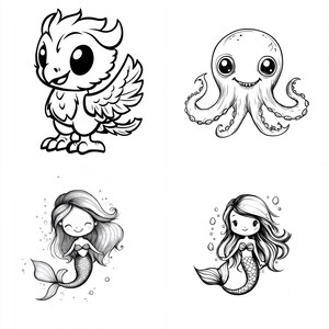 Mythical Creatures Line Art PNG Clipart Bundle, Abstract Line Line Art ...