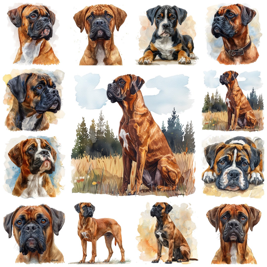 Boxer Dog Breed PNG Clipart, 39 Watercolor Boxer Pet Portrait ...