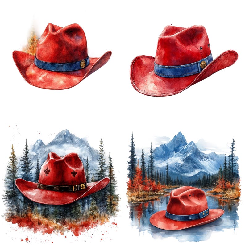 24 Canadian Mountie Hat PNG Clipart Bundle, Watercolor Mountain Hat ...