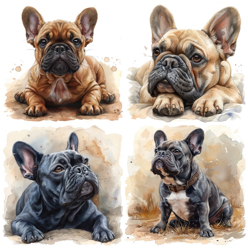 38 French Bulldog PNG Clipart, Watercolor Cute Frenchie Bulldog ...