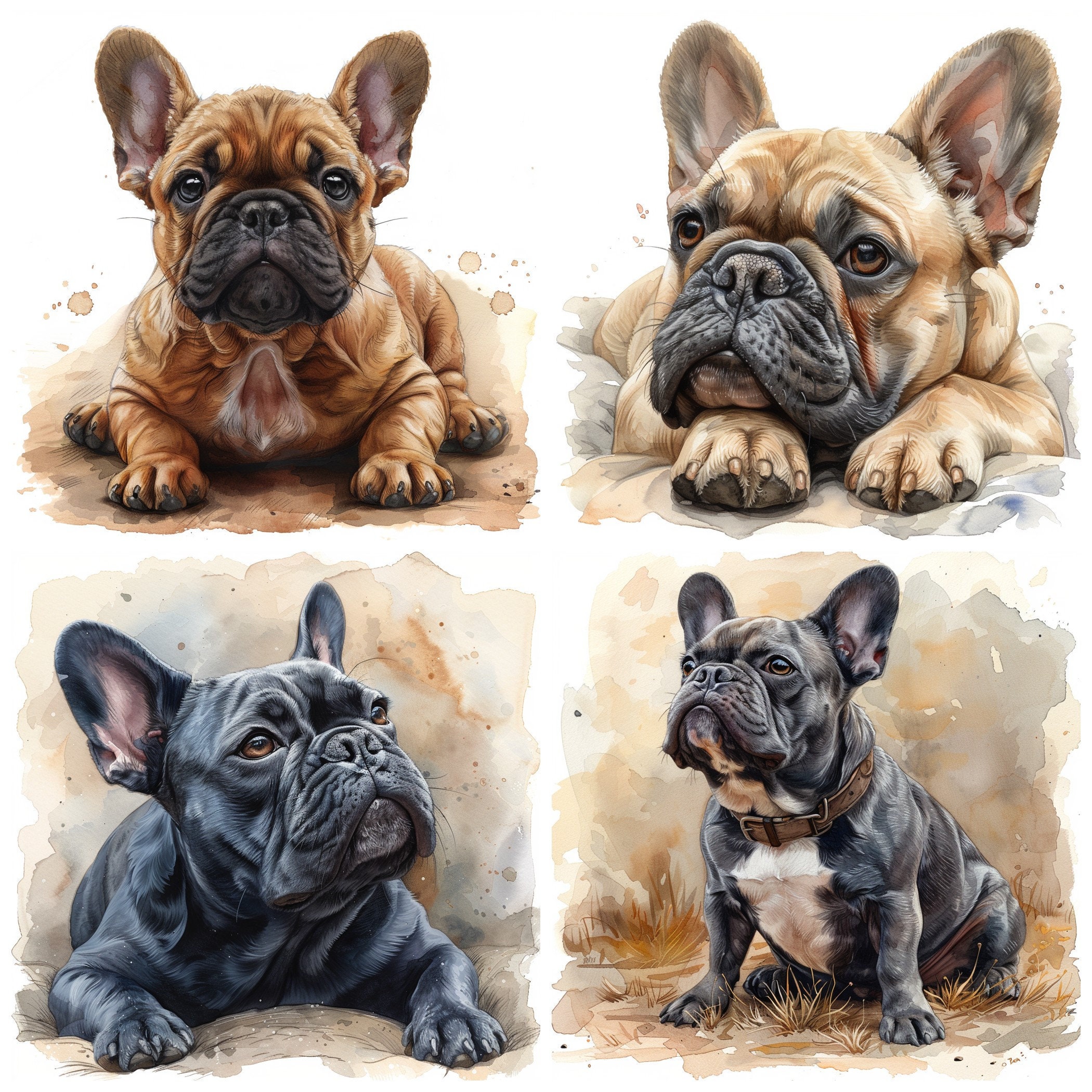38 French Bulldog PNG Clipart, Watercolor Cute Frenchie Bulldog ...