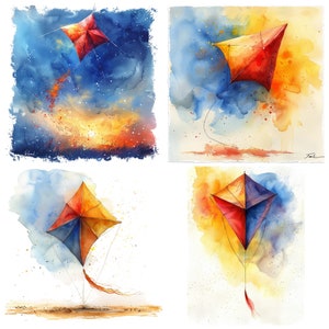 Watercolor 34 Kite PNG Clipart, Kite Flying Scenery Illustration ...