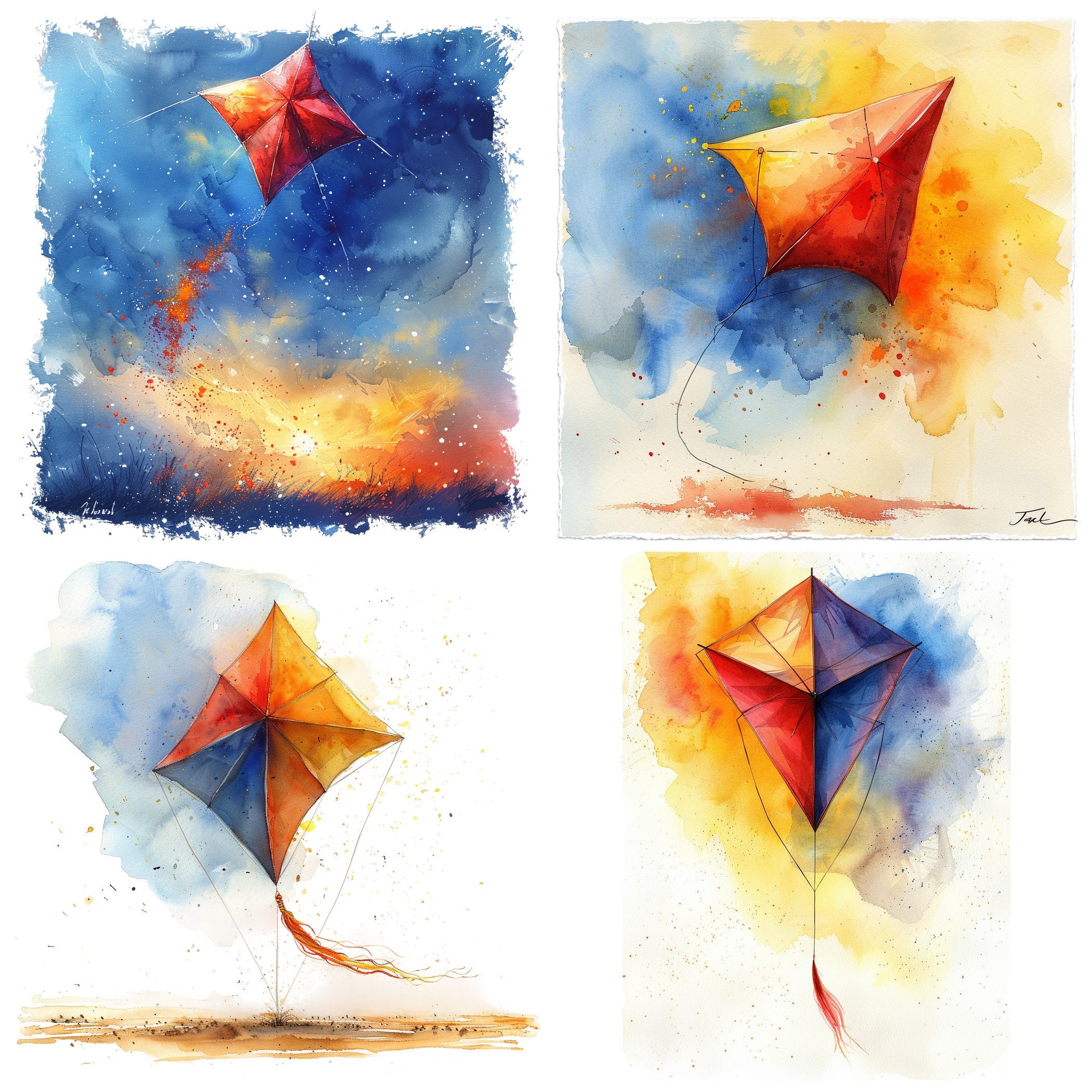 Watercolor 34 Kite PNG Clipart, Kite Flying Scenery Transparent ...