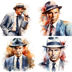 50 Frank Sinatra PNG Clipart Bundle, Watercolor Frank Sinatra Portrait ...