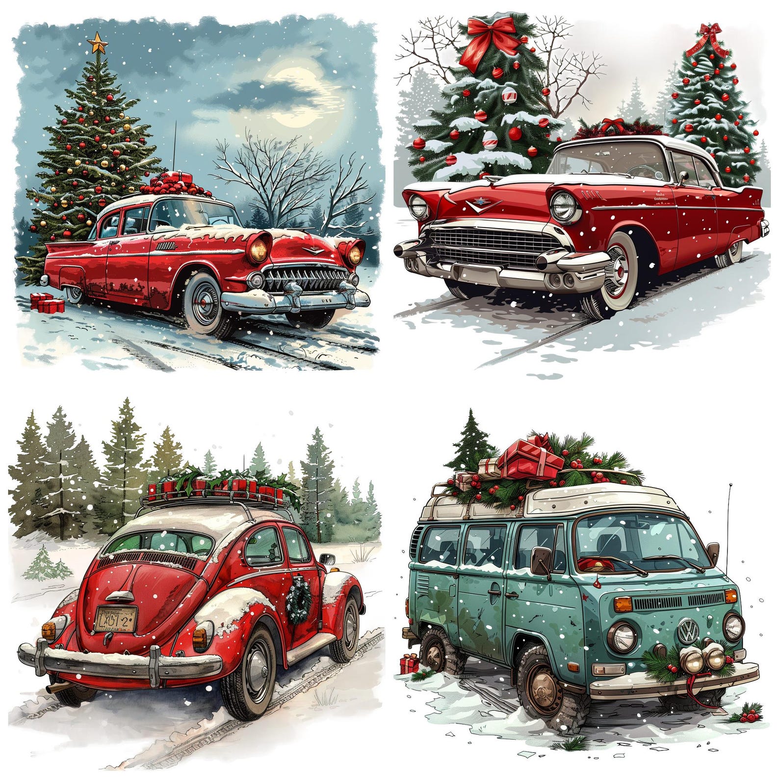 Christmas Car PNG Clipart, Watercolor 28 Xmas Car Scenery Illustration ...