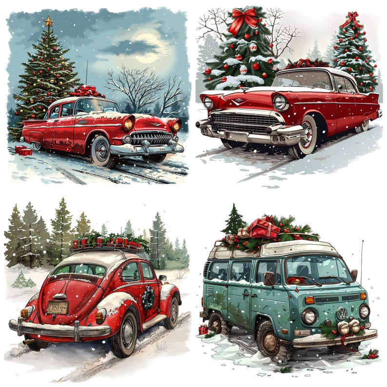 Watercolor Christmas Car Clipart, Holiday Vehicle PNG (commercial Use ...