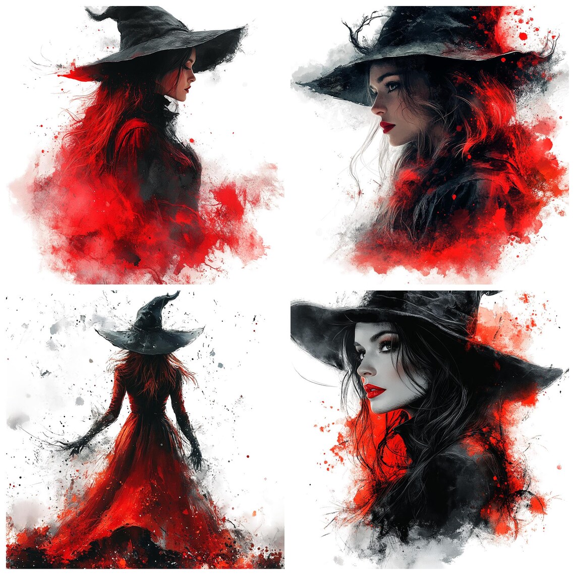 Crimson Witch Clipart Bundle, Watercolor Magic Images (PNG, Commercial ...