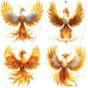 32 Golden Sunburst Phoenix PNG Clipart Bundle, Watercolor Mystical ...