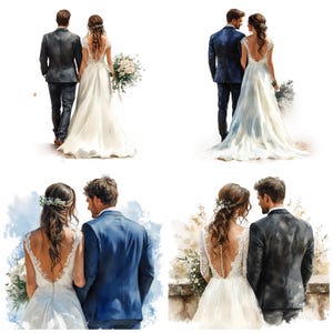 42 Bride and Groom Back PNG Clipart Bundle, Watercolor Romantic Wedding ...